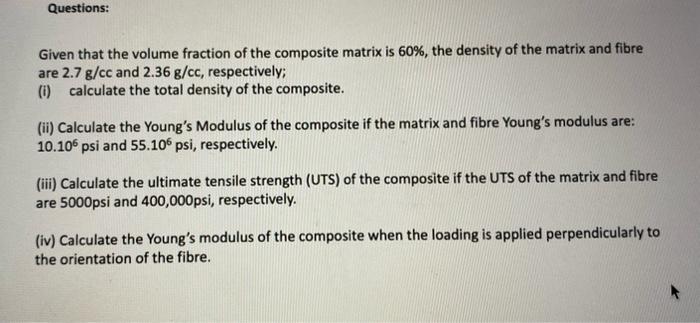 Solved Given that the volume fraction of the composite | Chegg.com
