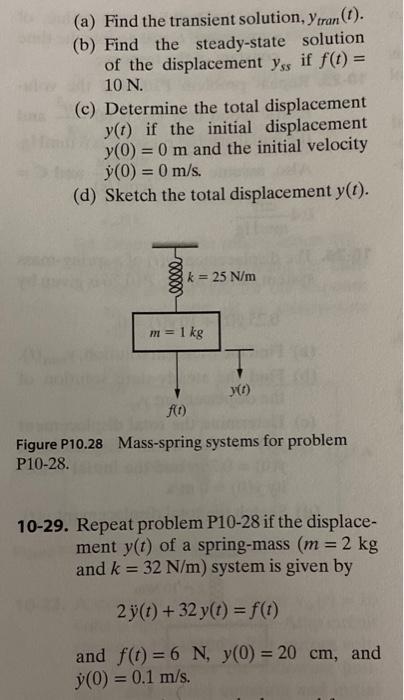 Solved 10-28. The displacement y(t) of a spring-mass system | Chegg.com