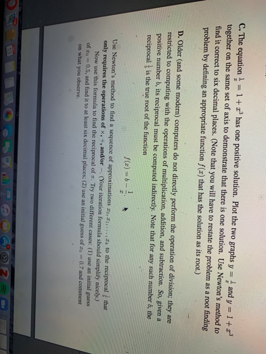 Solved C. The equation = 1+ has one positive solution. Plot | Chegg.com