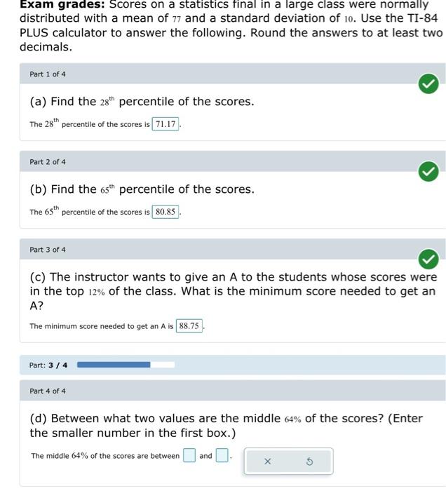 Solved Exam grades: Scores on a statistics final in a large | Chegg.com