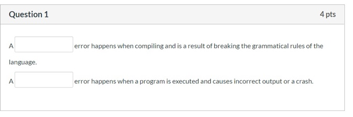 Solved Question 1 4 pts error happens when compiling and is | Chegg.com