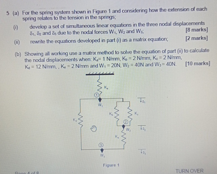 Solved 5 (a) ﻿For the spring system shown in Figure 1 ﻿and | Chegg.com