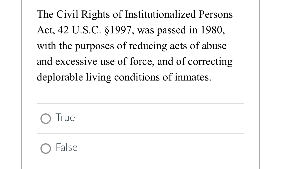 Solved The Civil Rights of Institutionalized Persons Act, 42 | Chegg.com