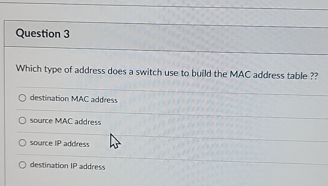 Solved Question 3Which type of address does a switch use to | Chegg.com
