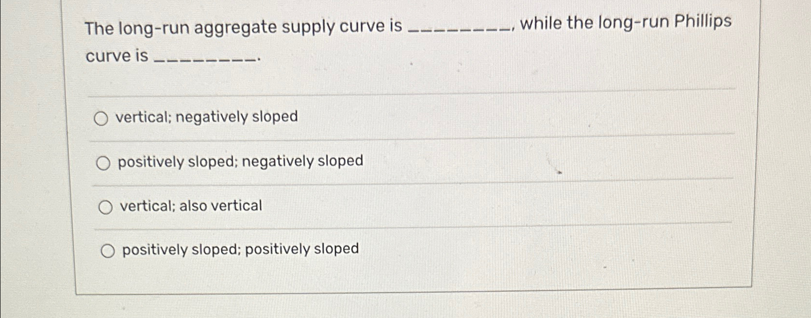 Solved The long-run aggregate supply curve is while the | Chegg.com