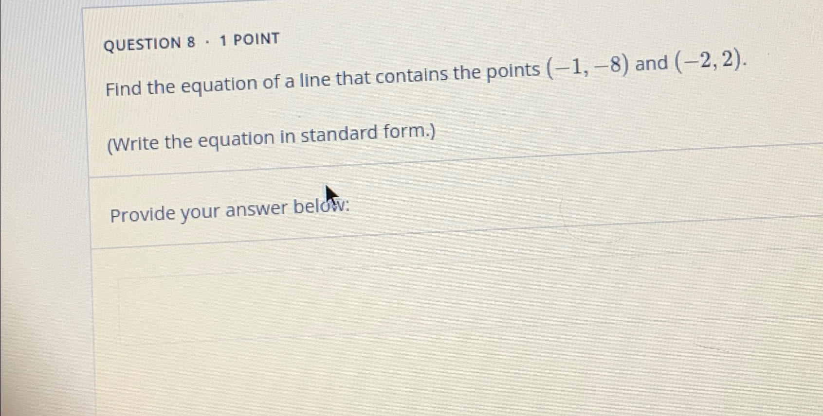 Solved QUESTION 8 - 1 POINTFind the equation of a line that | Chegg.com Solved QUESTION 8 - 1 POINTFind the equation of a line that | Chegg.com