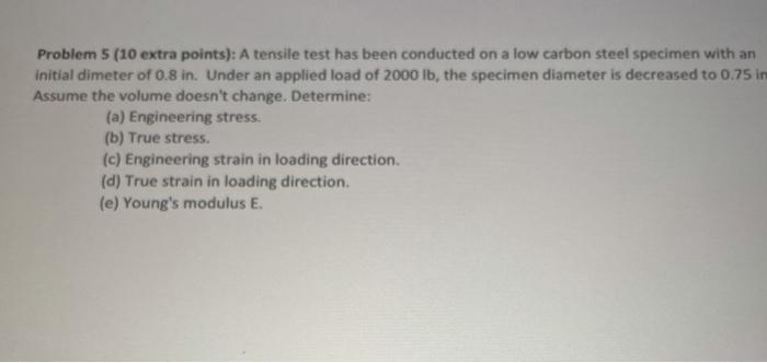Solved Problem 5 (10 extra points): A tensile test has been | Chegg.com