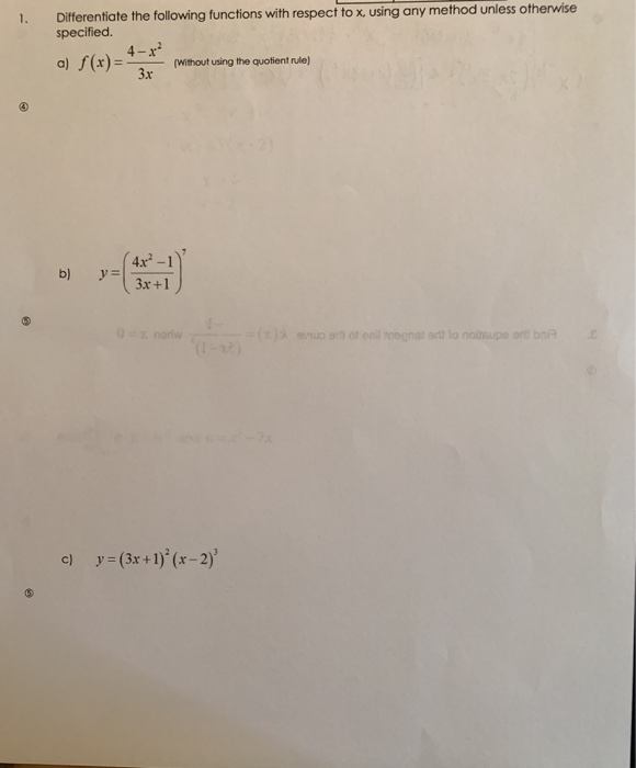 Solved 1. Differentiate the following functions with respect | Chegg.com