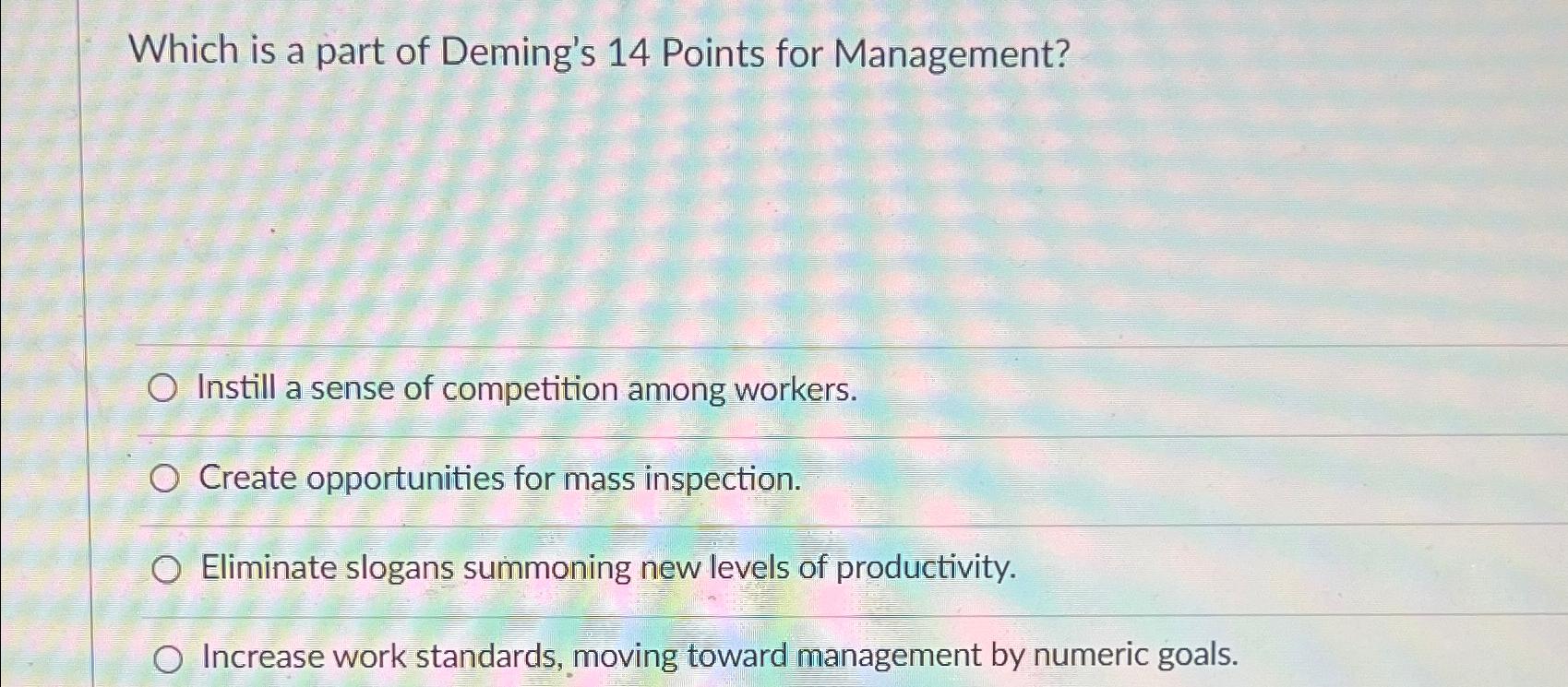 Solved Which is a part of Deming's 14 ﻿Points for | Chegg.com