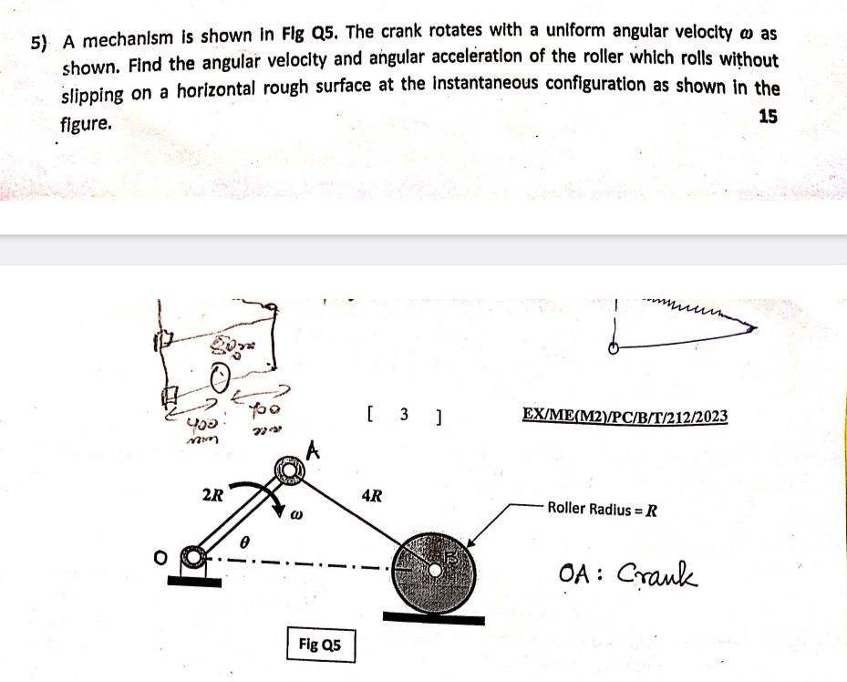 Solved 5) A mechanism is shown in Fig Q5. The crank rotates | Chegg.com
