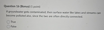 Solved Question 16 (Bonus) (1 ﻿point)If groundwater gets | Chegg.com