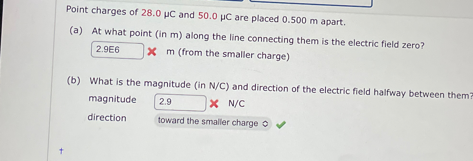 Solved Point charges of 28.0μC ﻿and 50.0μC ﻿are placed | Chegg.com