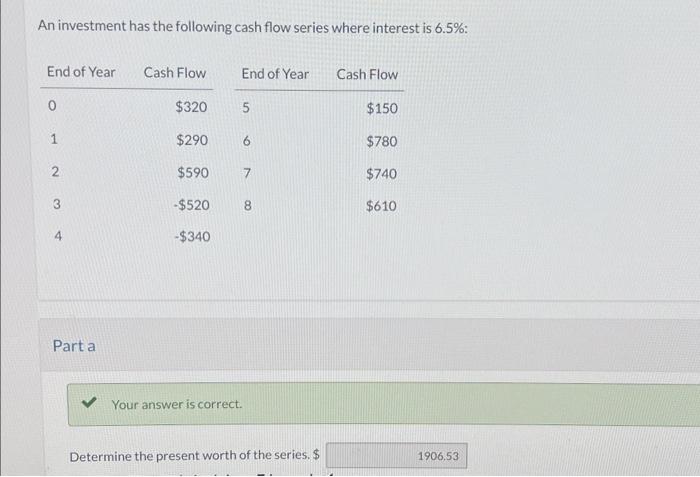 Solved An investment has the following cash flow series | Chegg.com