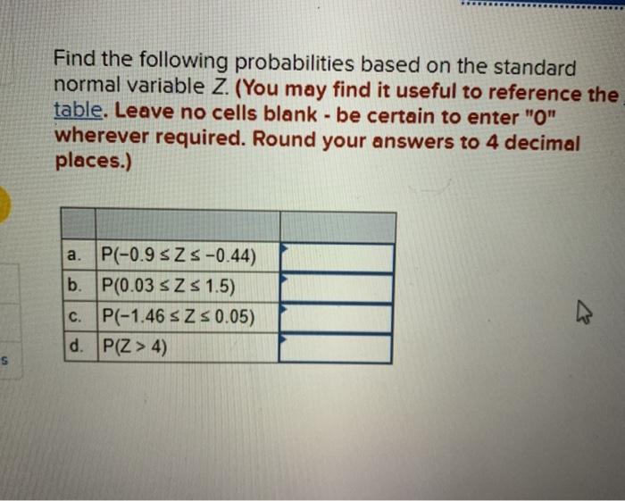 Solved Find the following probabilities based on the | Chegg.com
