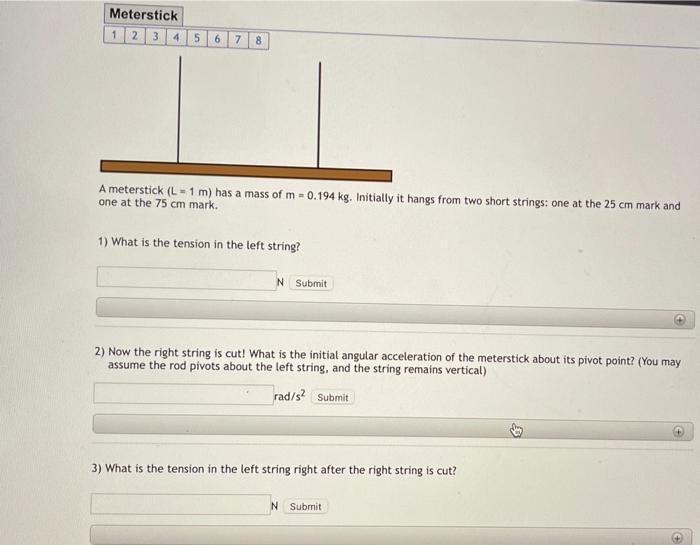 Solved Meterstick 1 2 3 4 5 6 7 8 A meterstick (L-1 m) has a | Chegg.com