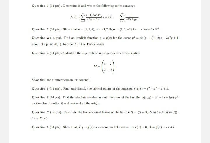 Solved Question 1 (14 pts). Determine if and where the | Chegg.com