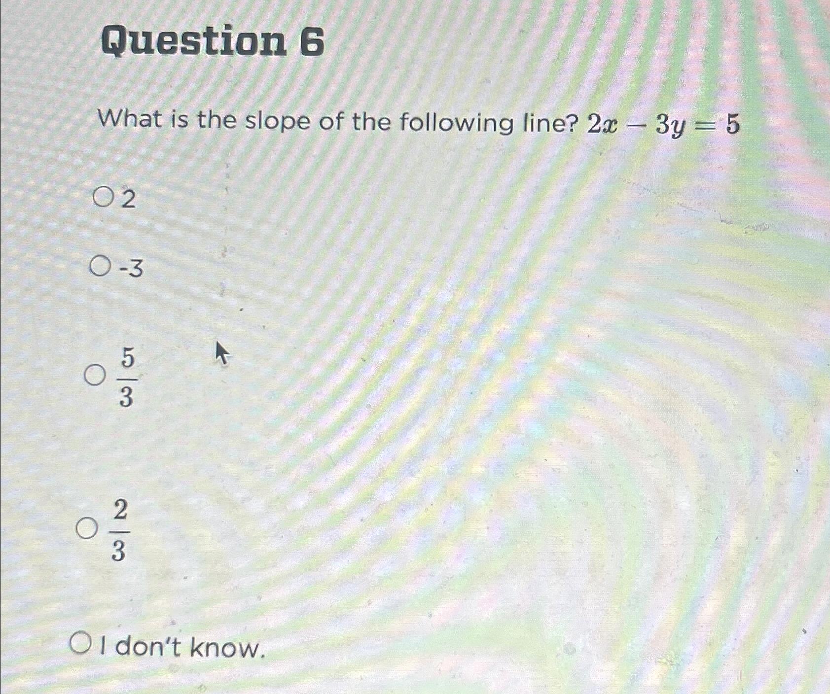 Solved Question 6What is the slope of the following line? | Chegg.com