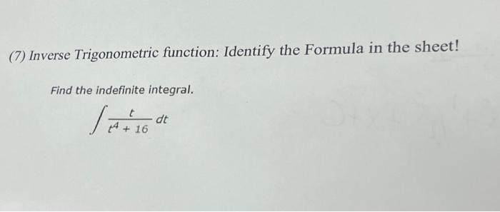 Solved (7) Inverse Trigonometric function: Identify the | Chegg.com