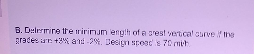 Solved B. Determine the minimum length of a crest vertical | Chegg.com