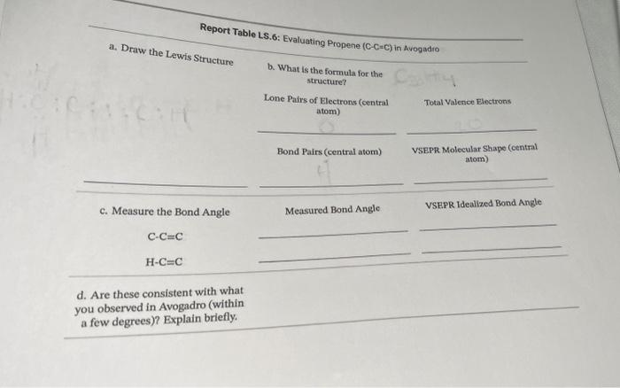Solved Report Table LS.6: Evaluating Propene (CCC) in | Chegg.com