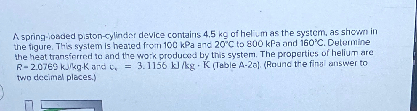 Solved A spring-loaded piston-cylinder device contains 4.5kg | Chegg.com
