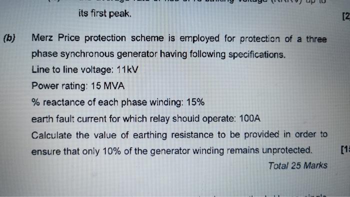 Solved its first peak. [2 (b) Merz Price protection scheme | Chegg.com