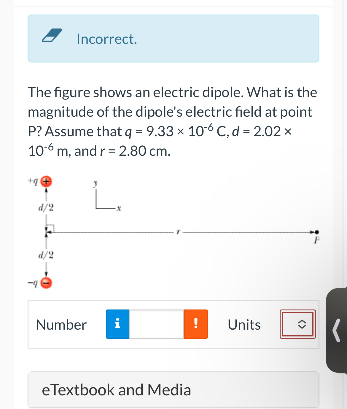 Solved Incorrect.The figure shows an electric dipole. What | Chegg.com
