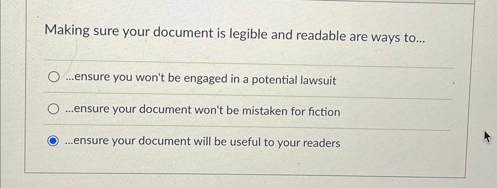 Solved Making sure your document is legible and readable are | Chegg.com