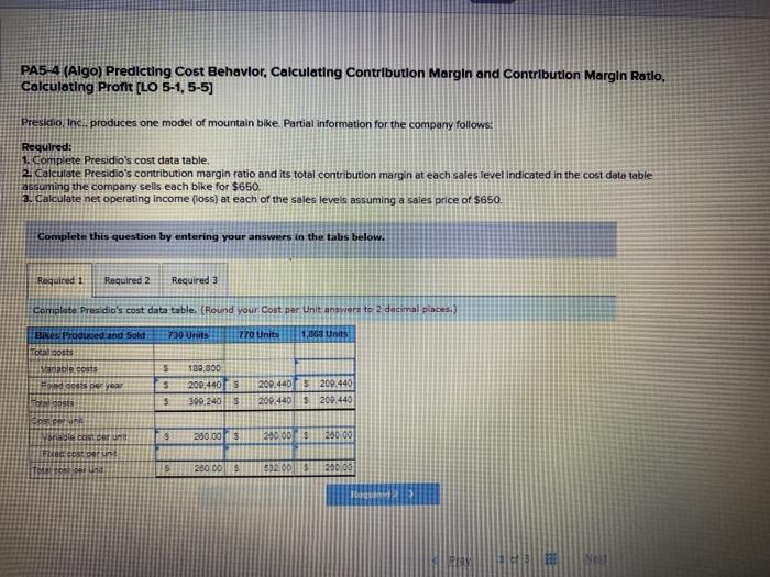 Solved PA5 4 (Algo) Predicting Cost Behavior, Calculating | Chegg.com