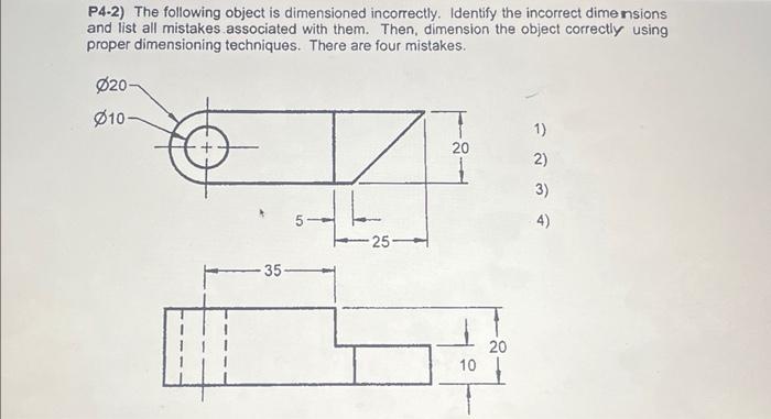 Solved P4-2) The following object is dimensioned | Chegg.com
