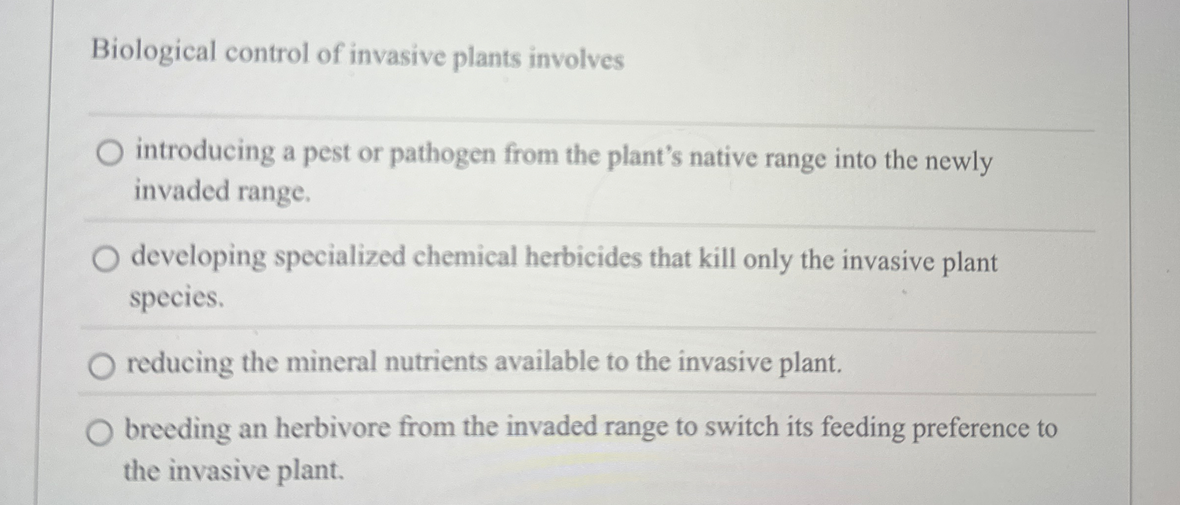 High Quality SOLUTION Biological control of invasive plants | Chegg.com