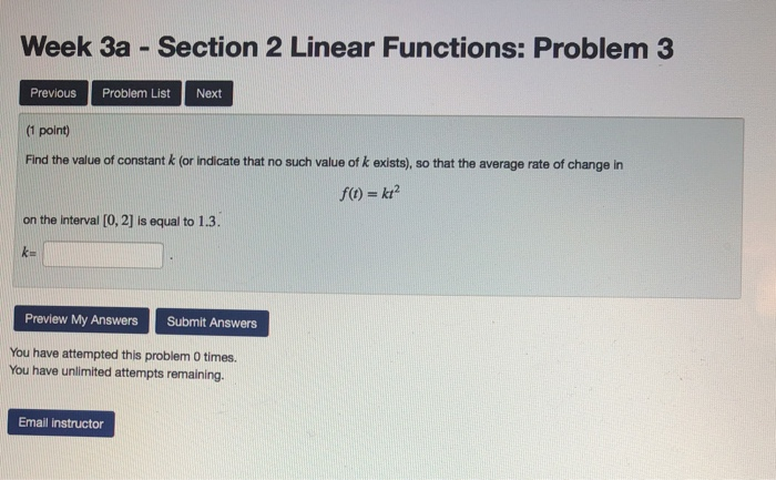 Solved Week 3a - Section 2 Linear Functions: Problem 3 | Chegg.com