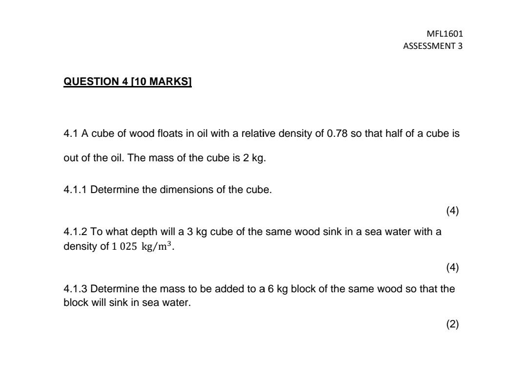 Solved MFL1601 ASSESSMENT 3 QUESTION 4 10 MARKSI 4.1 A cube | Chegg.com