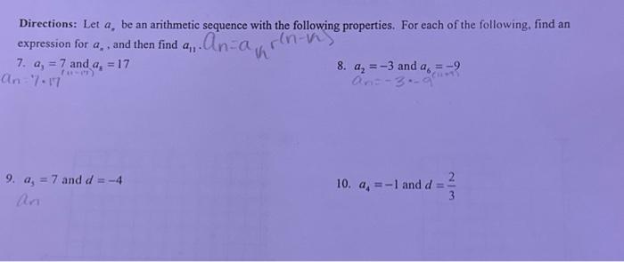 Directions: Let a, be an arithmetic sequence with the | Chegg.com