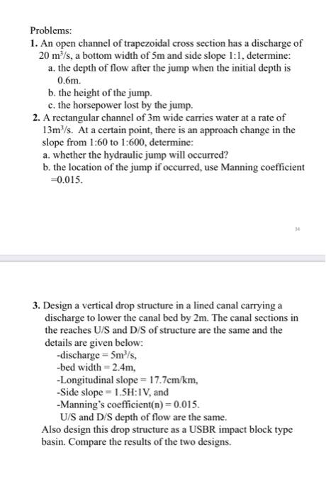 Solved Problems: 1. An open channel of trapezoidal cross | Chegg.com