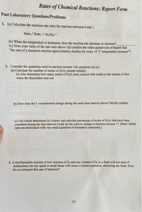 Rates of Chemical Reactions: Report Form Post | Chegg.com