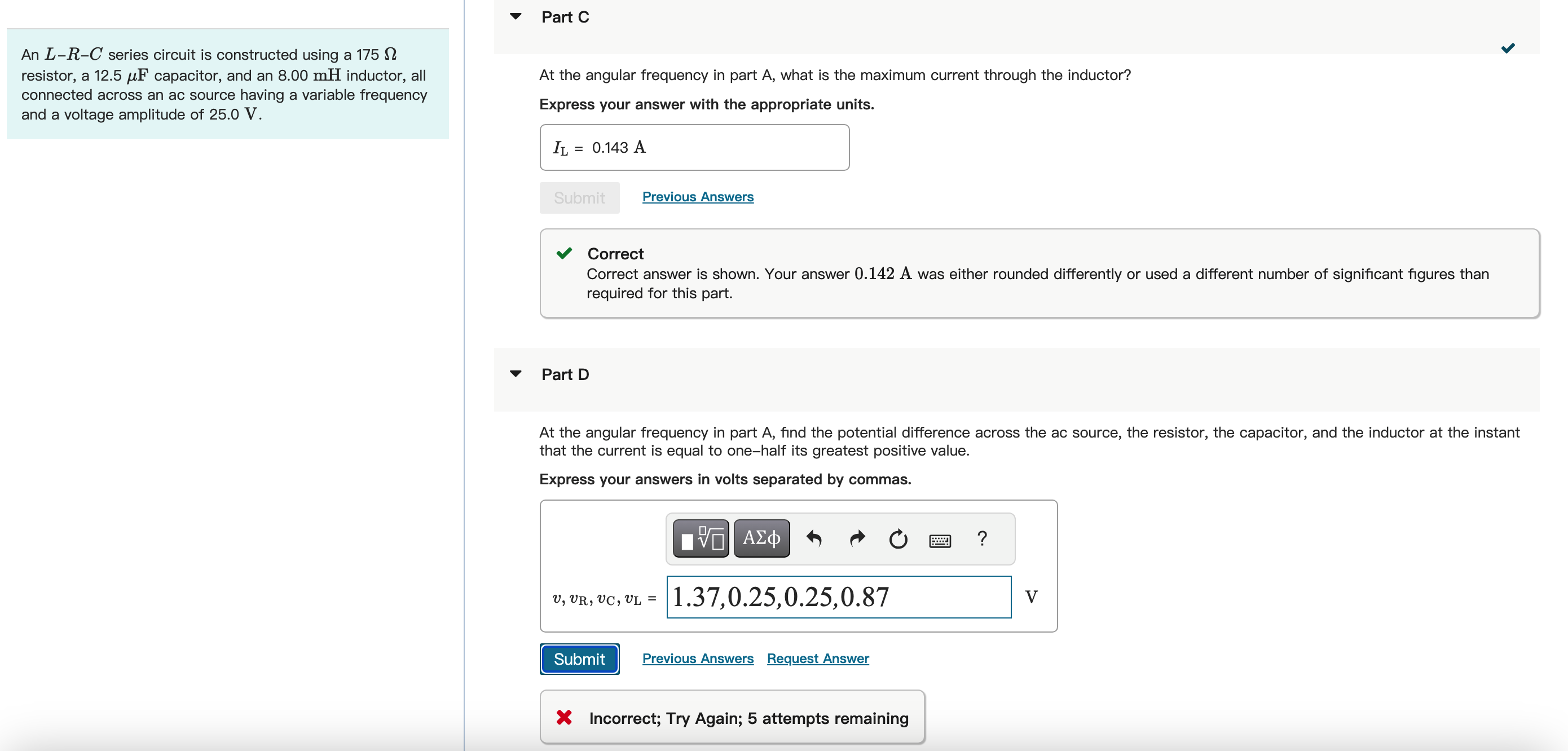 Solved An L-R-C ﻿series circuit is ﻿constructed using | Chegg.com