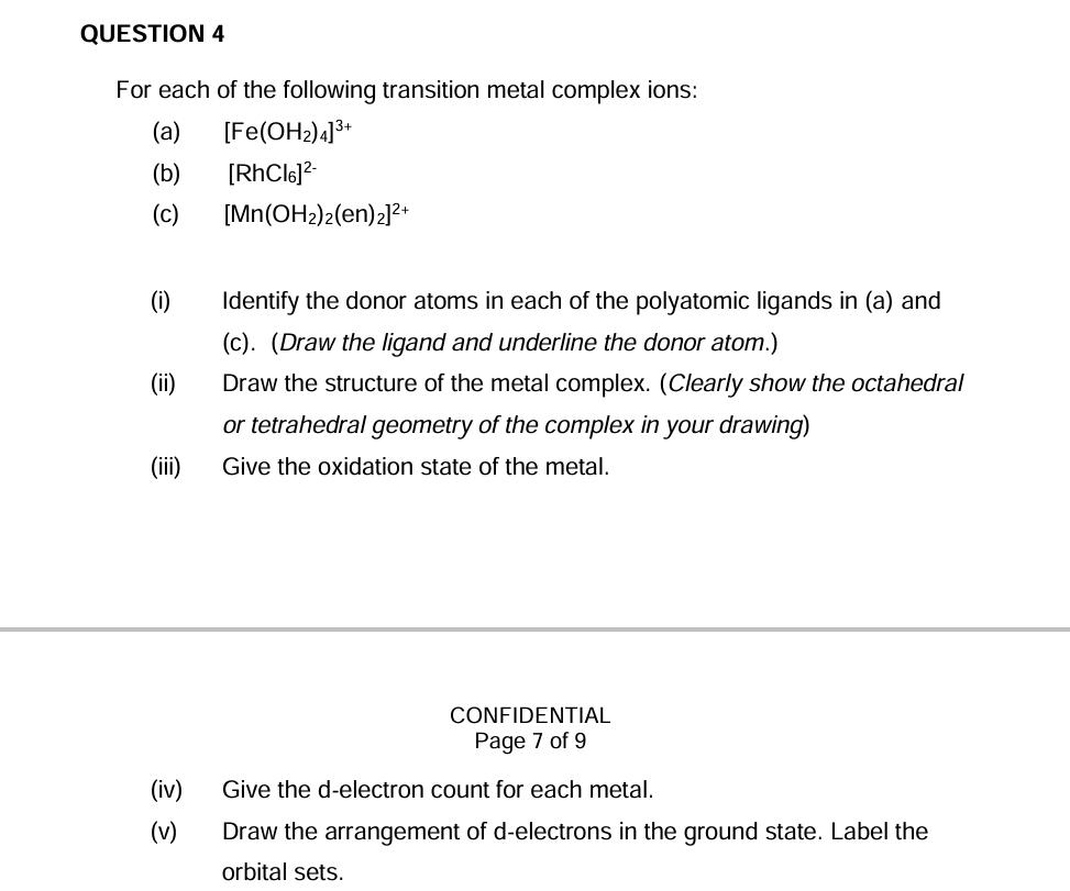 Solved QUESTION 4For each of the following transition metal | Chegg.com