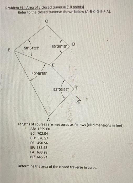 Solved Problem #1: Area of a closed traverse (10 points) | Chegg.com