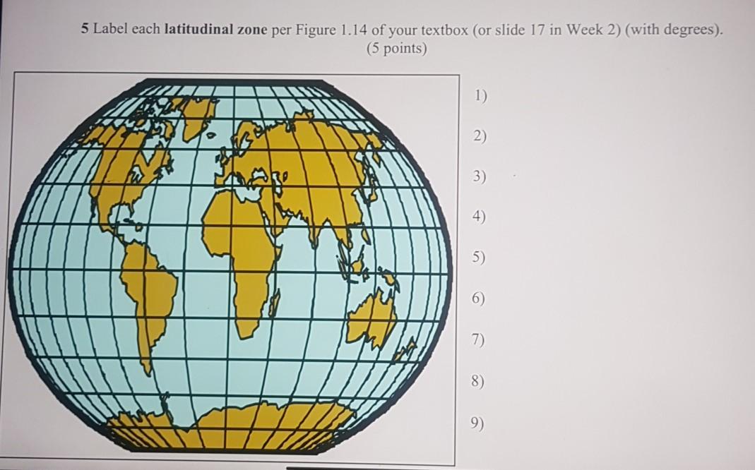 Solved 5 Label each latitudinal zone per Figure 1.14 of your | Chegg.com