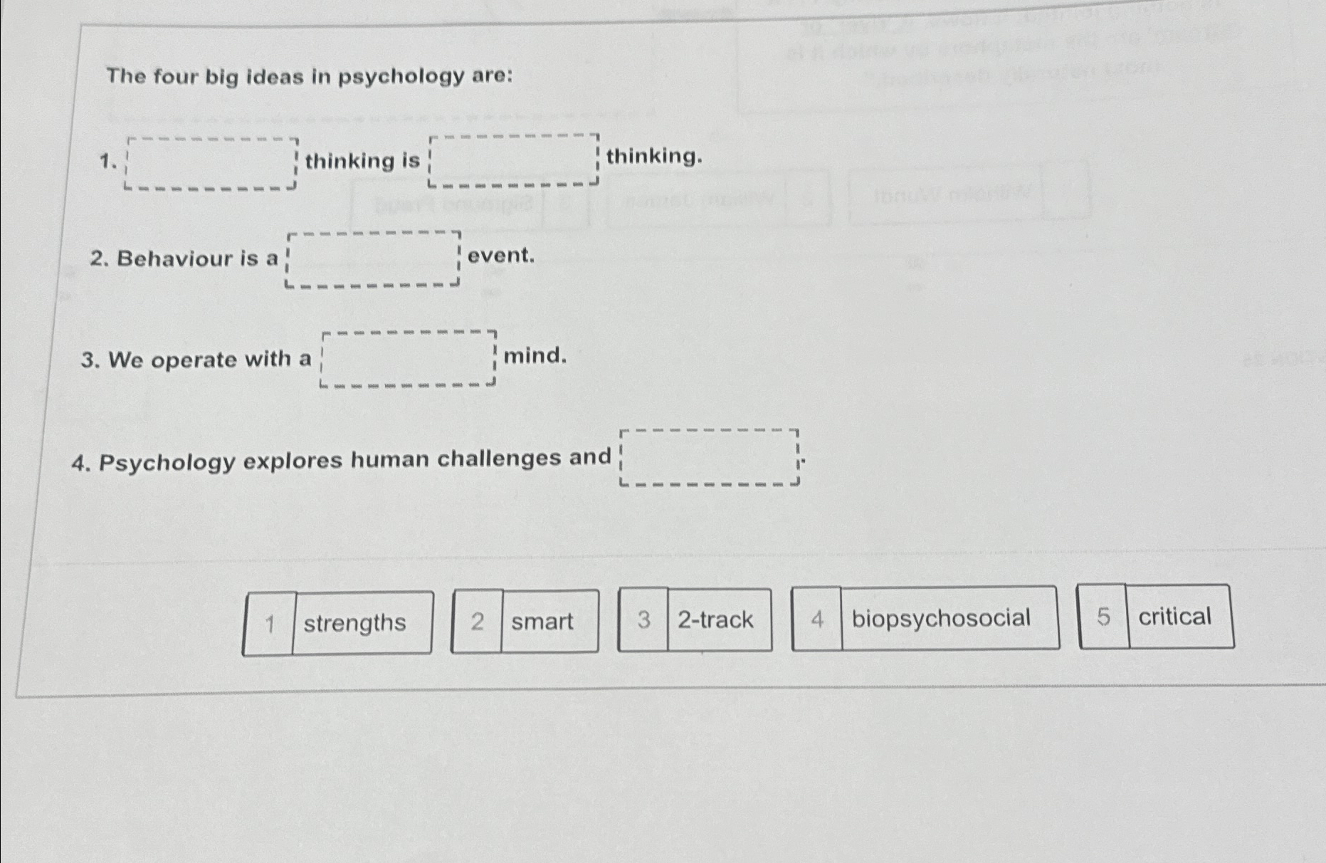 Solved The four big ideas in psychology are:thinking is | Chegg.com