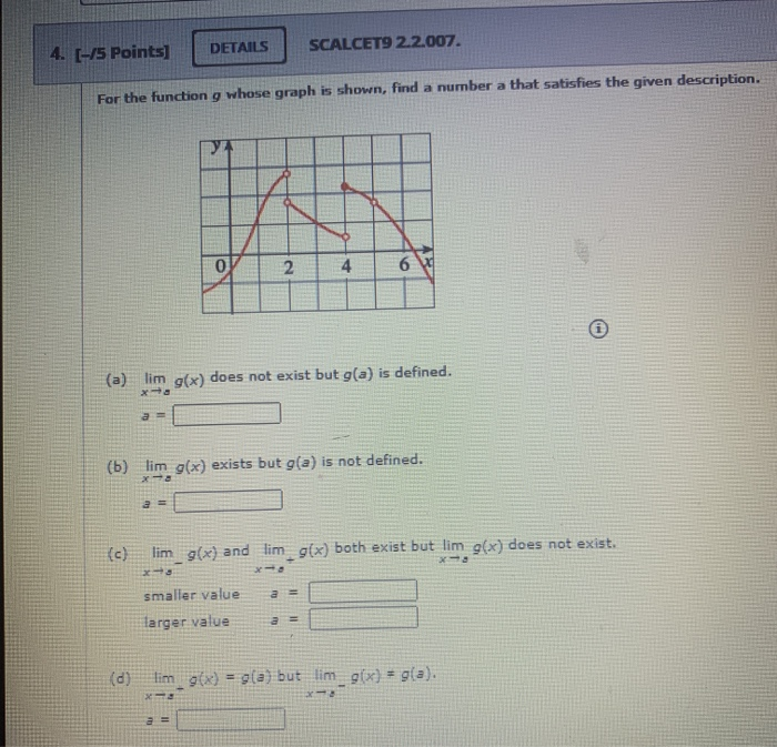 Solved DETAILS SCALCET9 2.2.007. 4. [-/5 Points] For the | Chegg.com