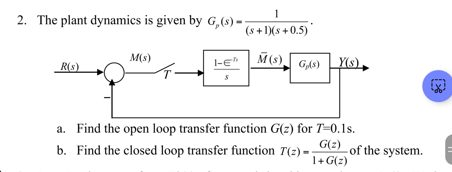 Solved The plant dynamics is given by Gp(s)=1(s+1)(s+0.5).a. | Chegg.com