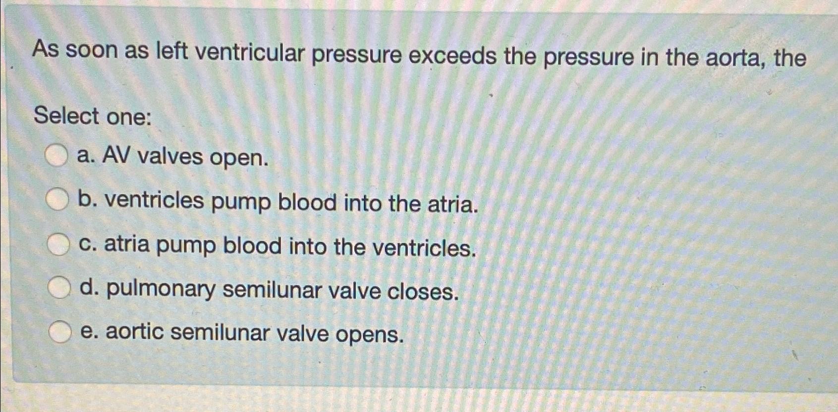 Solved As soon as left ventricular pressure exceeds the | Chegg.com