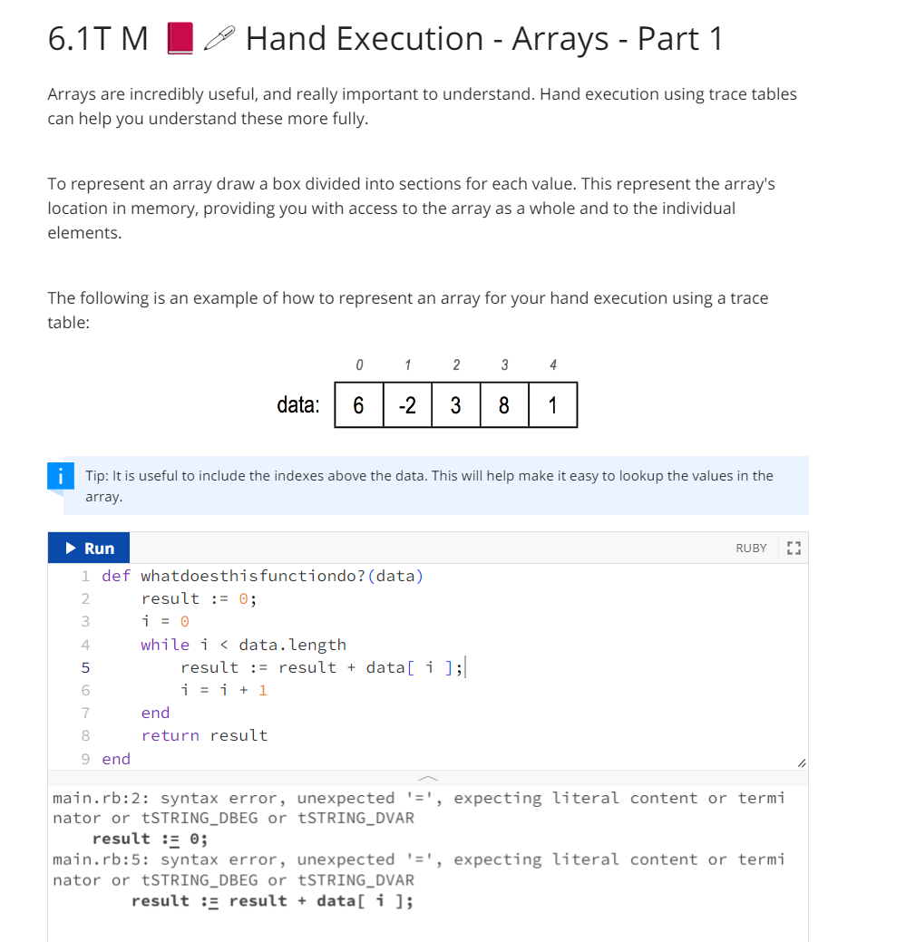 Solved 6.1T M ﻿Hand Execution - ﻿Arrays - ﻿Part 1Arrays | Chegg.com
