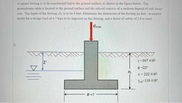 Solved A square footing is to be constructed below the | Chegg.com
