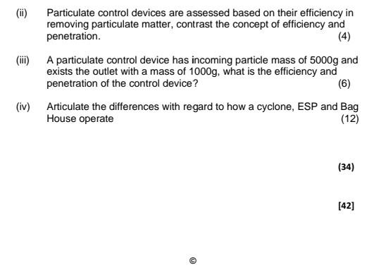 Solved Particulate control devices are assessed based on | Chegg.com