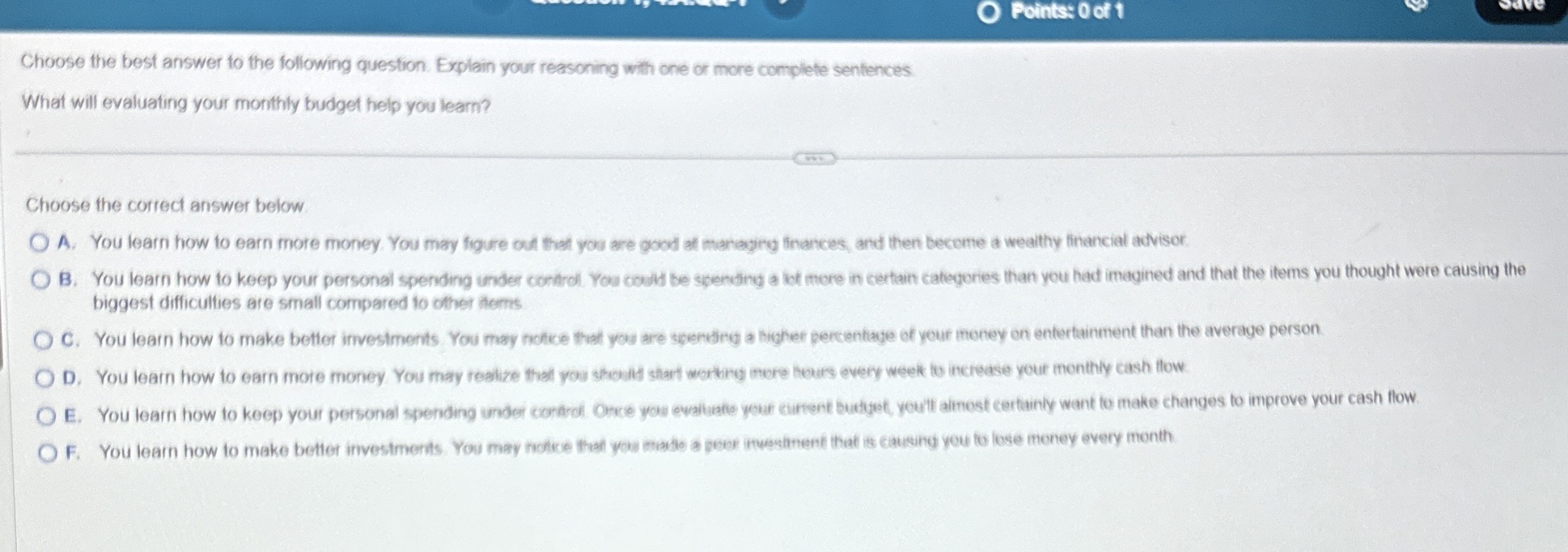 Solved Choose the best answer to the following question. | Chegg.com
