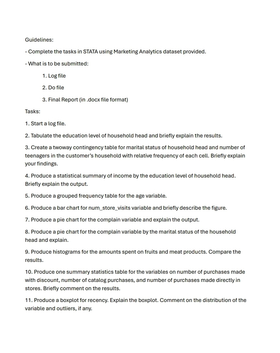 Solved Guidelines:Complete the tasks in STATA using | Chegg.com