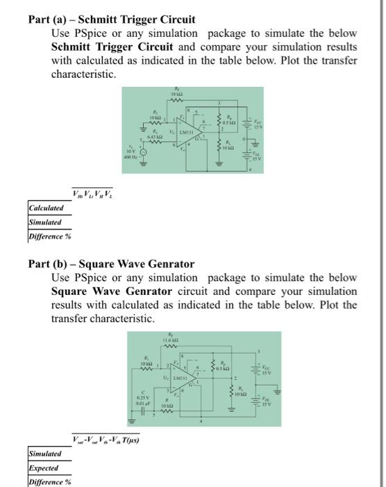 Solved Part (a) - Schmitt Trigger Circuit Use PSpice or any | Chegg.com